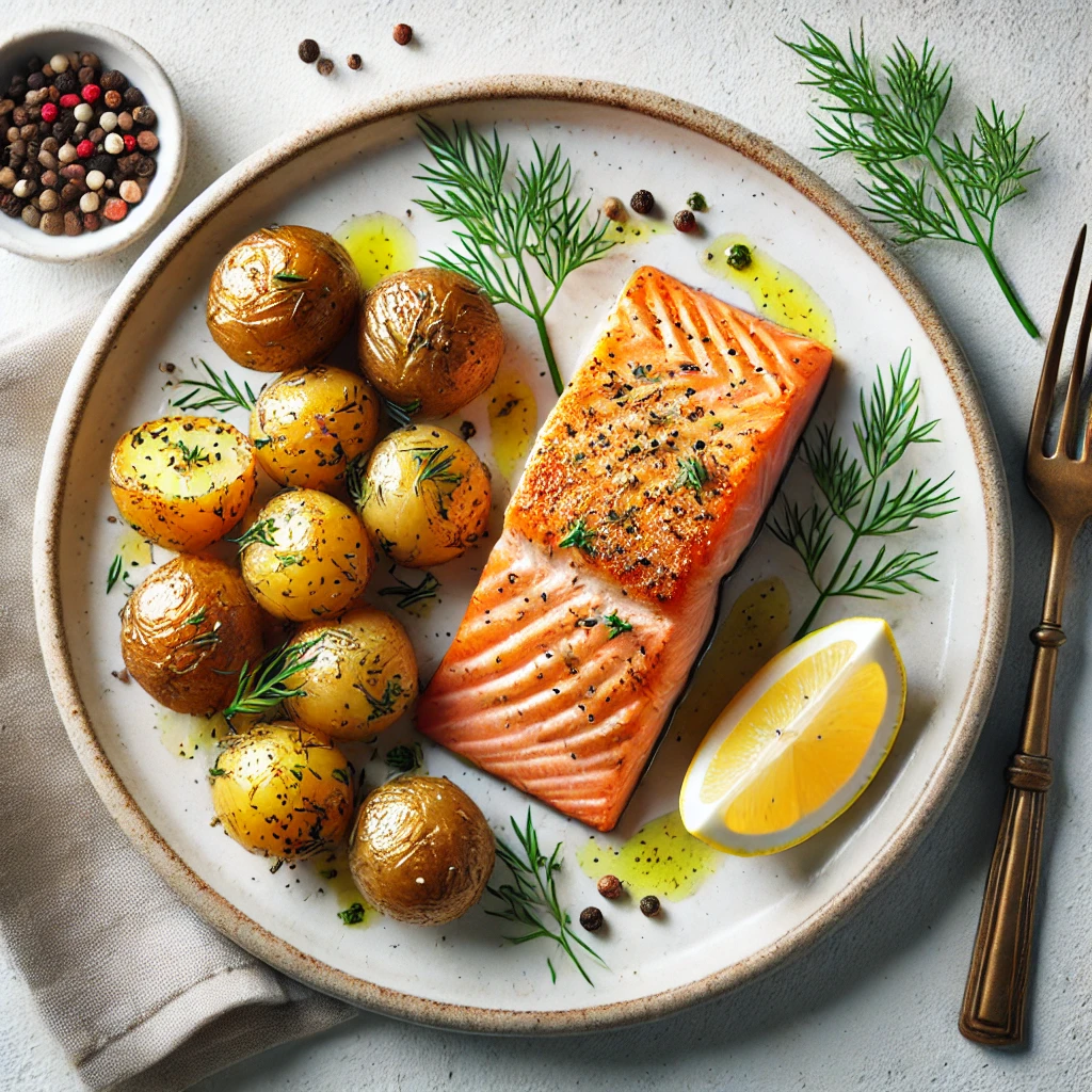 Saumon au four et pomme de terre grenaille rôties - bien-dansmoncorps.com